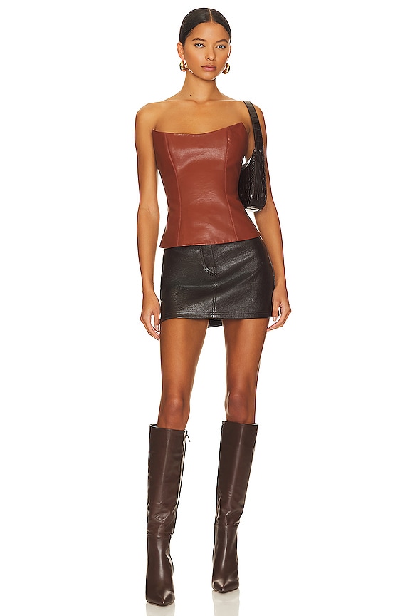 Rozie Corsets Leather Corset Top in Brown | REVOLVE