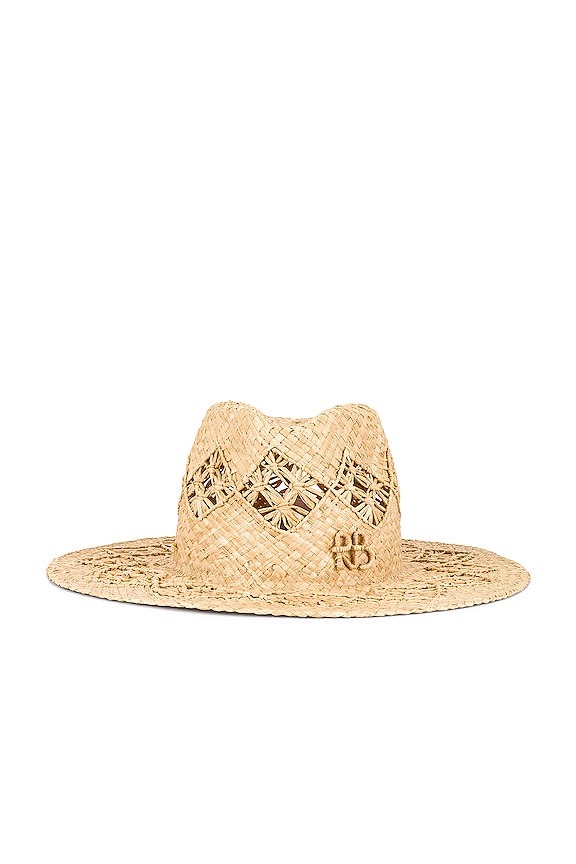 Ruslan Baginskiy Monogram-embellished Fedora Hat in Natural Straw | REVOLVE