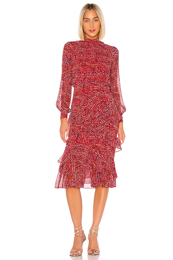 SALONI Isa Ruffle Dress in Harati Rouge | REVOLVE