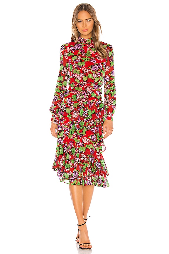 SALONI Isa Ruffle Dress in Cherry Damask | REVOLVE