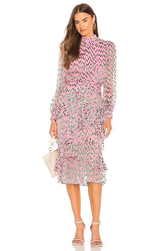 SALONI Isa Ruffle Dress in Carnation Green | REVOLVE