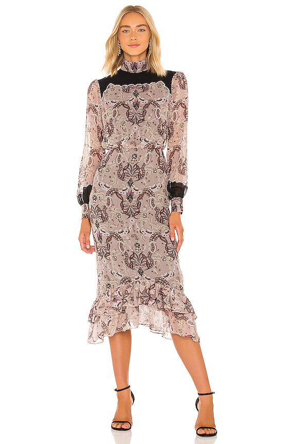 SALONI Isa Scallop Dress in Quartz Bazaar & Black | REVOLVE