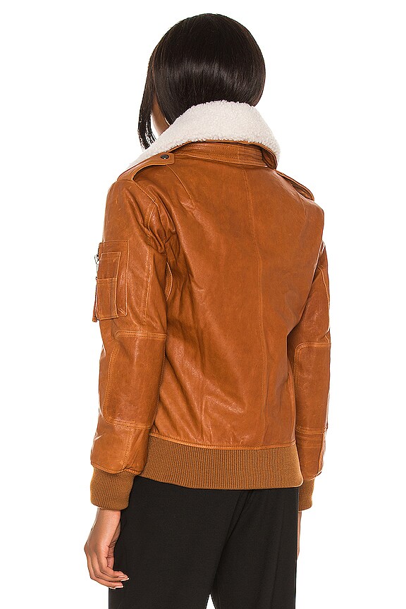 SAM. Fur Amelia Leather Bomber Jacket in Saddle | REVOLVE