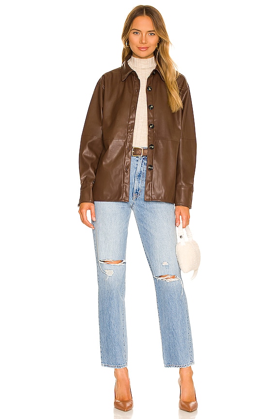 Sanctuary Leather Like Shacket in Mahogany | REVOLVE