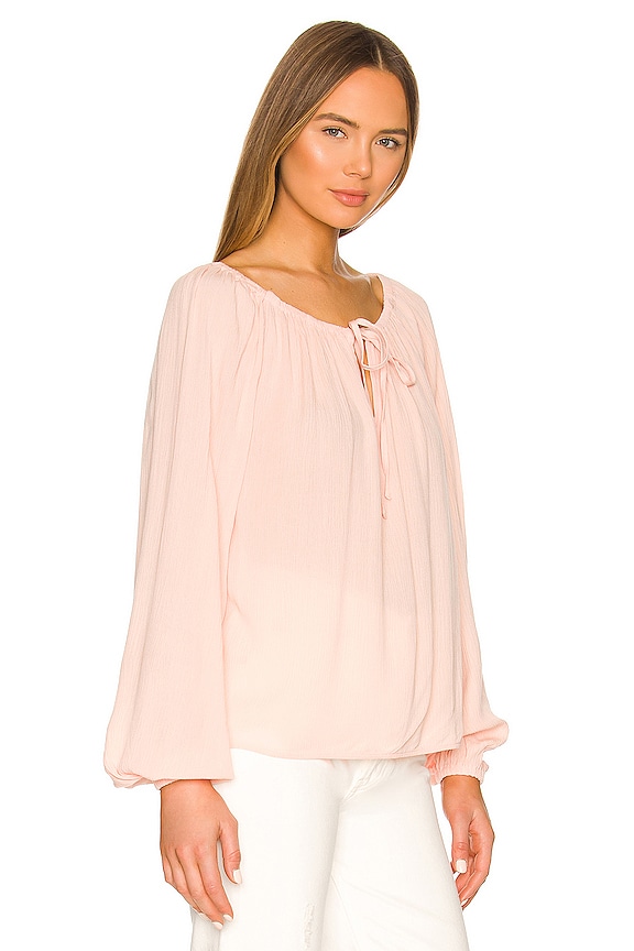 Sanctuary Tie Ballet Neck Blouse in Peachy Keen | REVOLVE