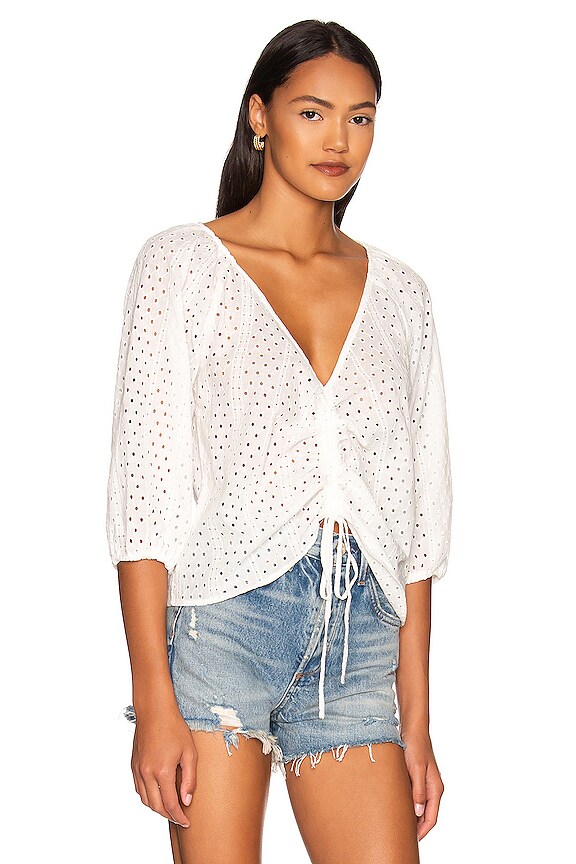 Sanctuary Eyelet Drawstring Blouse in White | REVOLVE