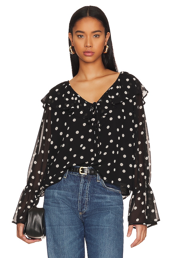 Sanctuary Ruffle Neck Blouse in Pop Dot | REVOLVE