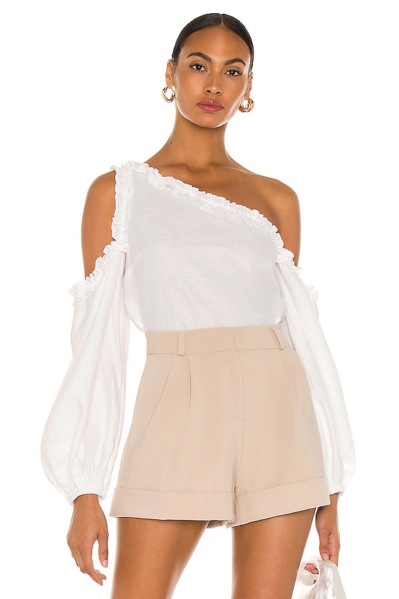 SELMACILEK One Off Shoulder Blouse in White | REVOLVE