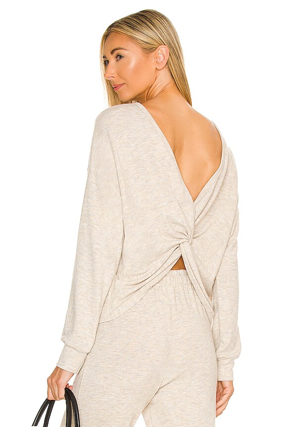 SUNDRY Twistback Sweater in Heather Oatmeal | REVOLVE