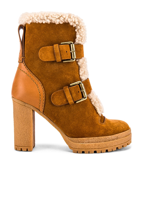 See By Chloe Brandie Platform Bootie in Tan & Natural Calf | REVOLVE