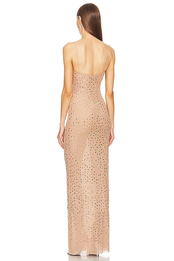 self-portrait Rhinestone Mesh Maxi Dress in Gold | REVOLVE