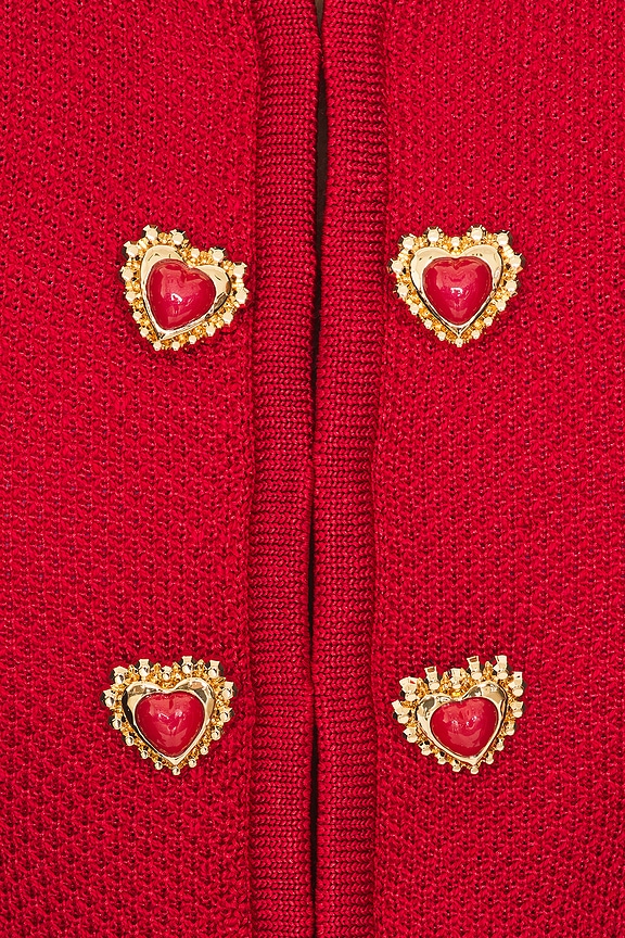 self-portrait Knit Heart Buttoned Cardigan in Red | REVOLVE