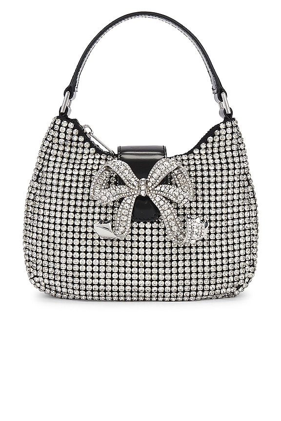 self-portrait Diamante Crescent Bow Bag in Silver | REVOLVE