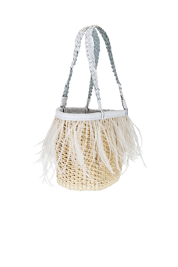 SENSI STUDIO Feathers Mini Basket Bag in Natural & White | REVOLVE