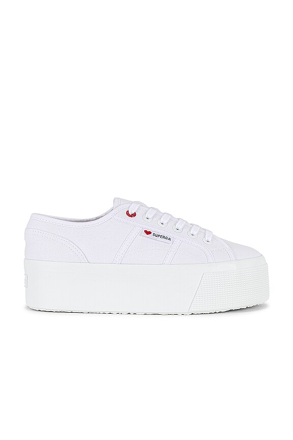 Superga 2790 Little Heart Embroidery Sneaker in White & Red Heart | REVOLVE