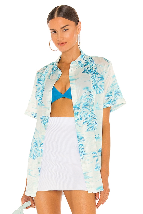SEROYA Whit Silk Button Down Shirt in Blue Seroya Island | REVOLVE