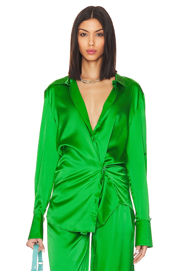 SER.O.YA Karry Silk Shirt in Kelly Green | REVOLVE