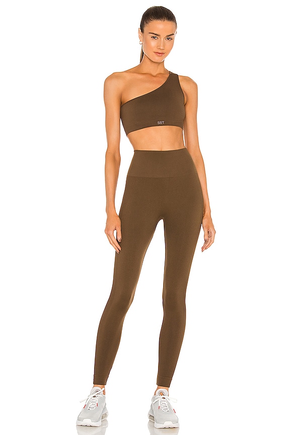 Set Active X REVOLVE Ribbed One Shoulder Sports Bra in Brush | REVOLVE