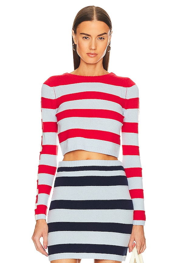 Solid & Striped The Cropped June Reversible Pullover in Midnight Blue, Ice Blue & Apple Red ...