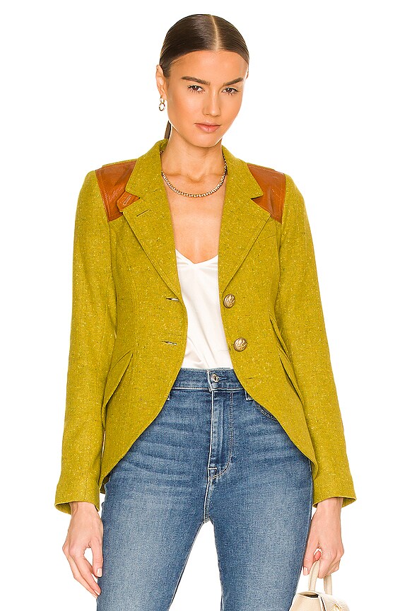 Smythe Hunting Blazer in Chartreuse & Leather | REVOLVE