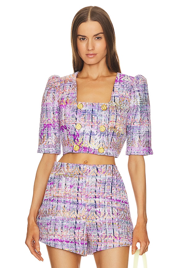 Smythe Cropped Db Jacket in Violet Jacquard | REVOLVE