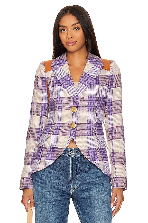 Smythe Rifle Patch Equestrian Blazer in Orchid Plaid With Whiskey | REVOLVE