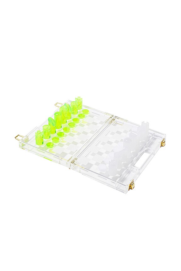 Sunnylife Mini Lucite Chess & Checkers Set in Neon Green | REVOLVE