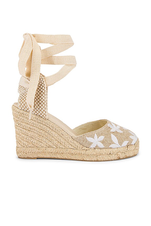 Soludos Floral Classic Wedge in Sand | REVOLVE