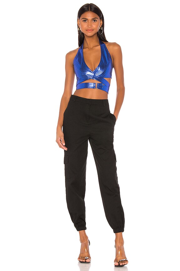 superdown Deanna Halter Wrap Top in Blue Metallic | REVOLVE
