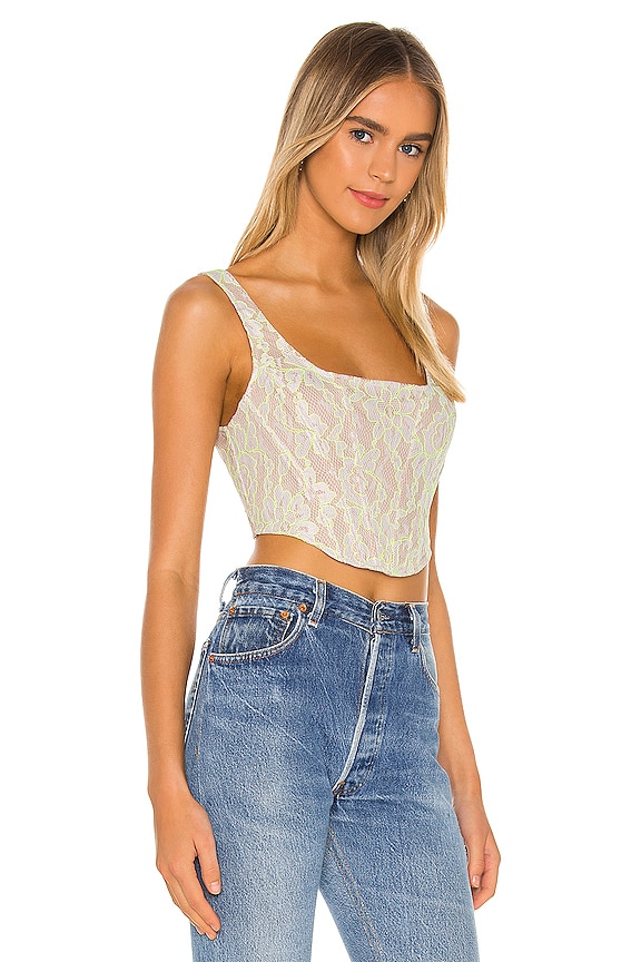 superdown Mika Corset Top in White & Neon Green | REVOLVE