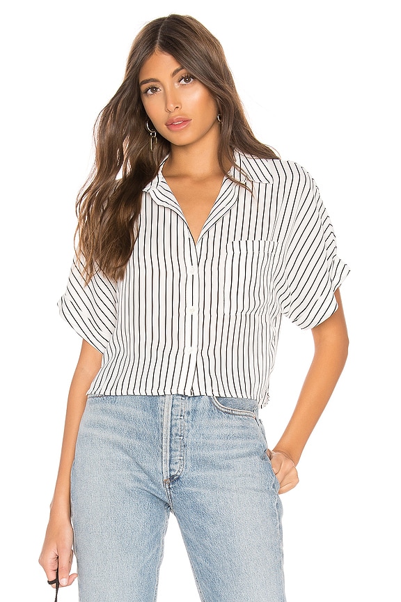 superdown Alanie Button Up Top in White Stripe | REVOLVE