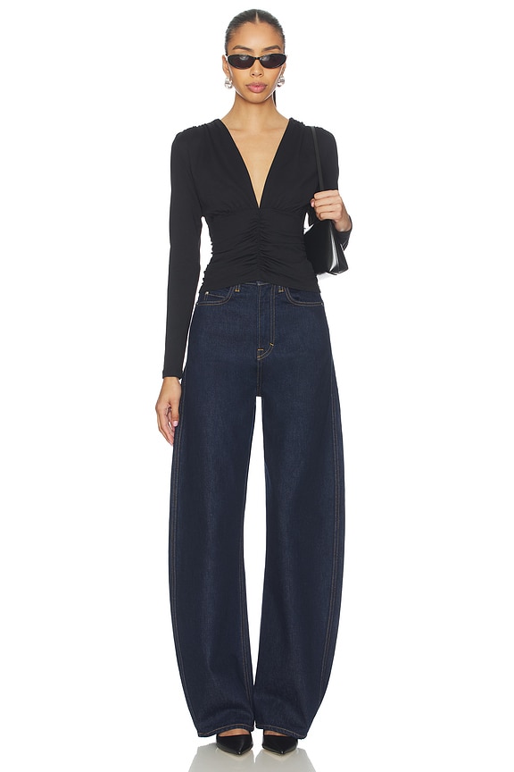 Susana Monaco Gathered V Long Sleeve Top Top in Black | REVOLVE