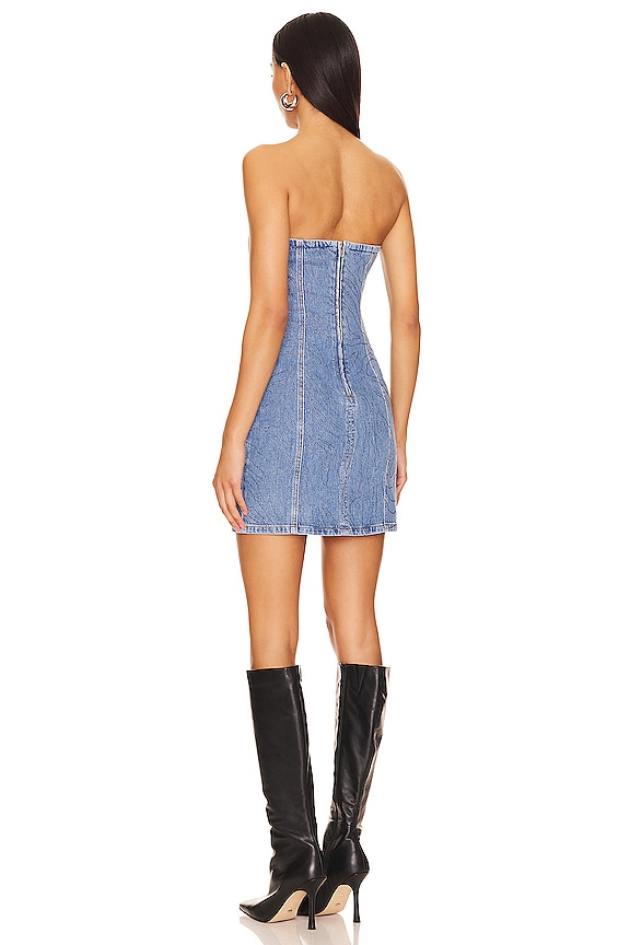 ROTATE Rhinestone Denim Dress in Light Blue Denim | REVOLVE