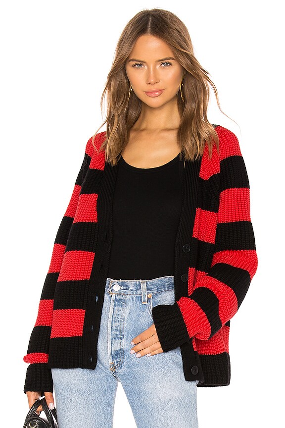 Alexander Wang Rugby Stripe Cardigan in Black & Red | REVOLVE