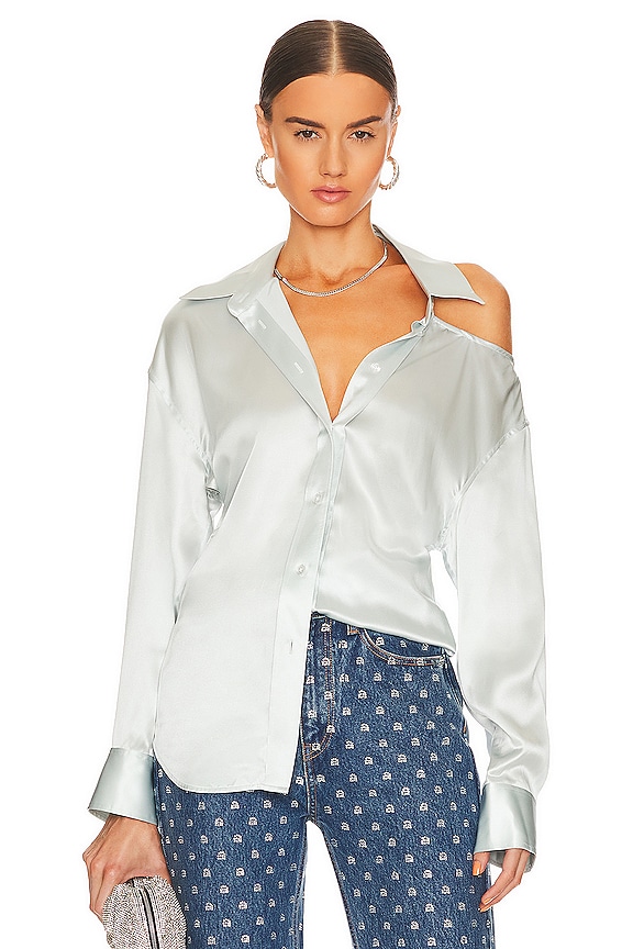 Alexander Wang Open Back Neckline Shirt in Iced Blue | REVOLVE