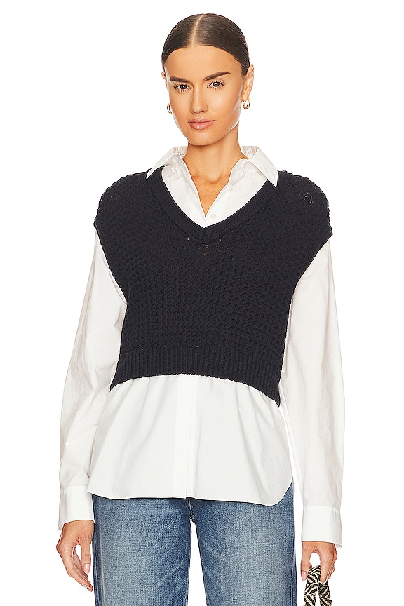 Theory Woven Combo Vest in Navy & White | REVOLVE
