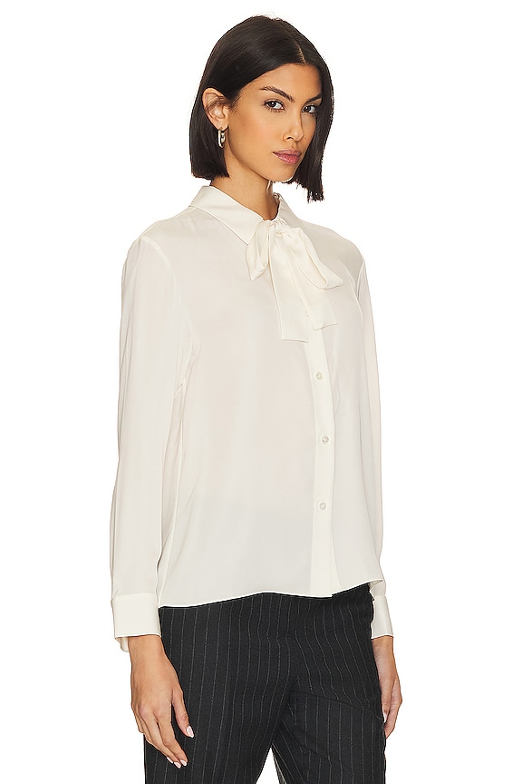 Theory Wide Tie Neck Blouse in Ivory | REVOLVE