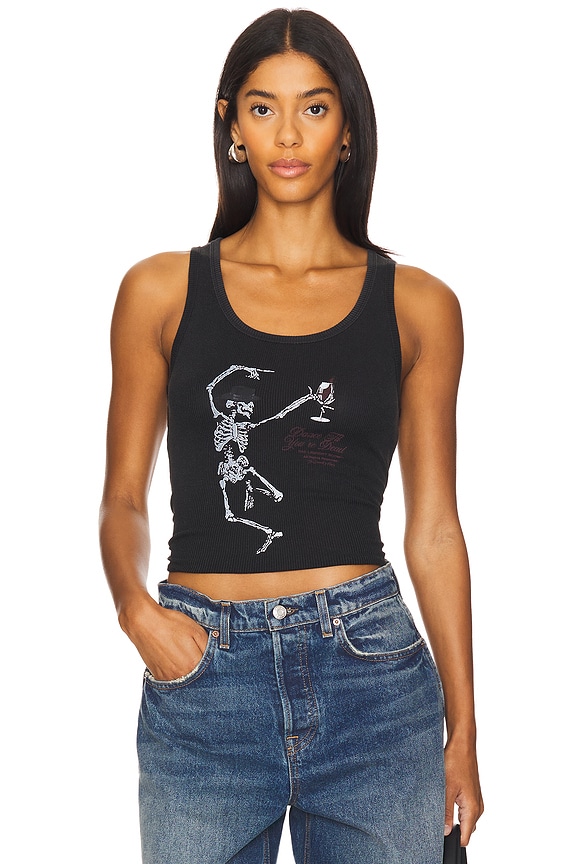 The Laundry Room Dance Til You're Dead Rib Tank in Black Snow | REVOLVE