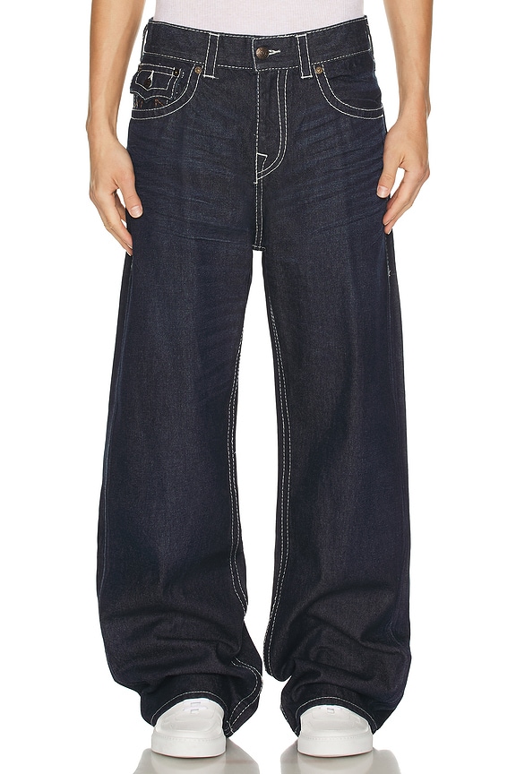True Religion Vinny Ultra Baggy Big T Flap Jeans in Scorpio Dark Wash ...