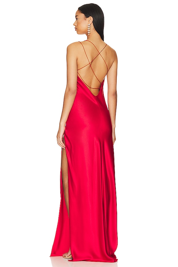 The Sei Strappy Bias High Slit Gown in Scarlet | REVOLVE