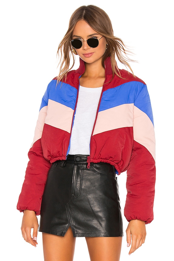 Tularosa Senna Striped Puffer in Vintage Burgundy | REVOLVE