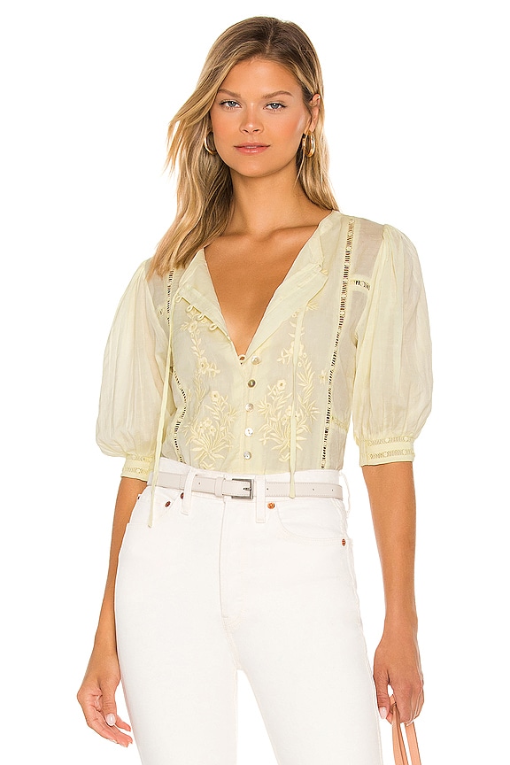 Tularosa Brielle Embroidered Top in Mellow Yellow | REVOLVE