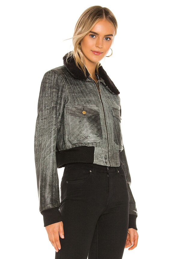 Understated Leather Spirit Bomber Jacket With Shearling Collar in ...