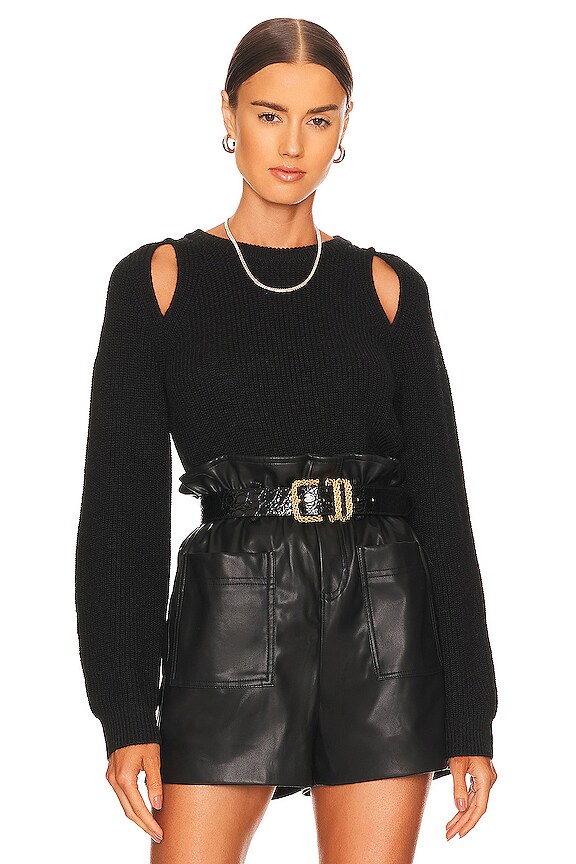 Velvet by Graham & Spencer Diane Cut Out Sweater in Coal | REVOLVE