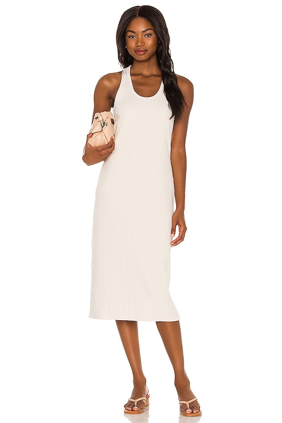 Vince Ribbed Racerback Tank Dress in Bone | REVOLVE