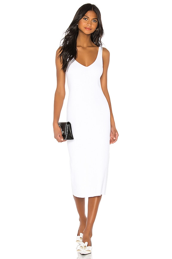 Vince Rib Double V Neck Dress in Optic White | REVOLVE