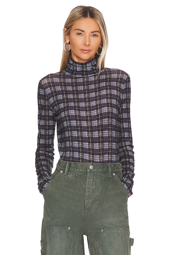 Vince Plaid Printed Long Sleeve Turtleneck in Coastal | REVOLVE