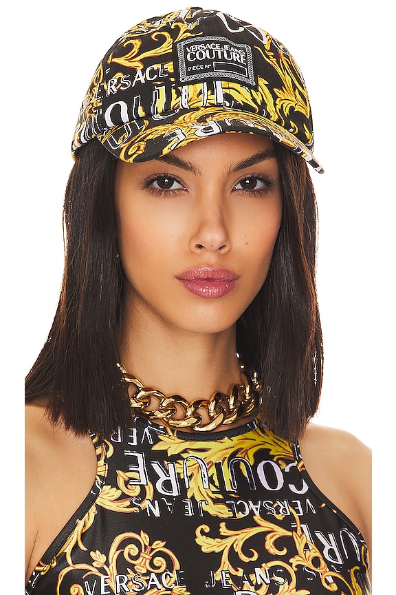 Versace Jeans Couture Logo Baseball Hat in Black & Gold | REVOLVE