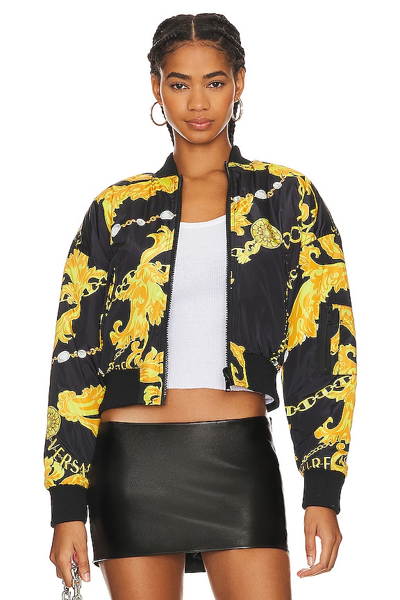 Versace Jeans Couture Bomber Jacket in Black & Gold | REVOLVE