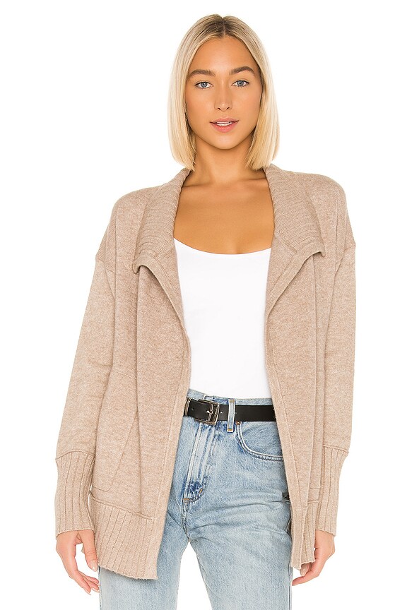 White & Warren Rib Trim Coatigan in Barley | REVOLVE